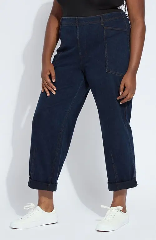 Lyssé Pull-on Knit Barrel Jeans - Indigo