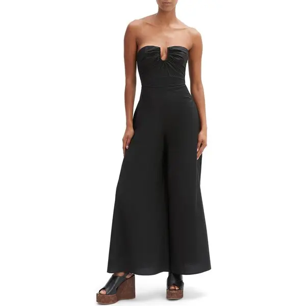 Bardot Lora Strapless Wide Leg Cotton Poplin Jumpsuit - Black
