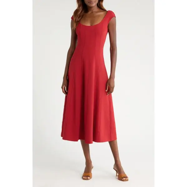 Staud Cap Sleeve Midi Dress - Rouge