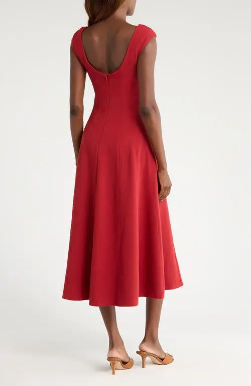 Staud Cap Sleeve Midi Dress - Rouge