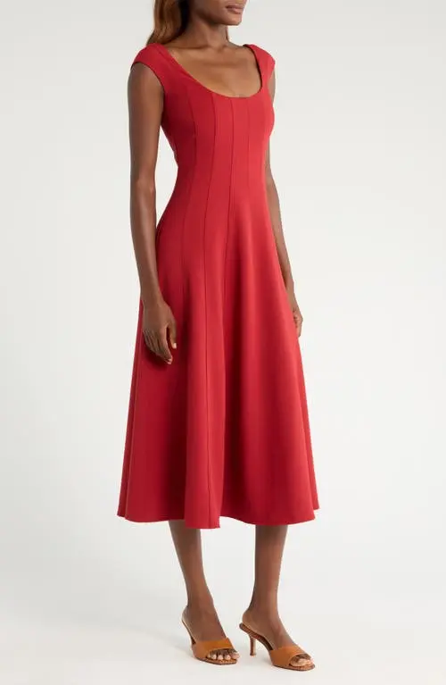Staud Cap Sleeve Midi Dress - Rouge
