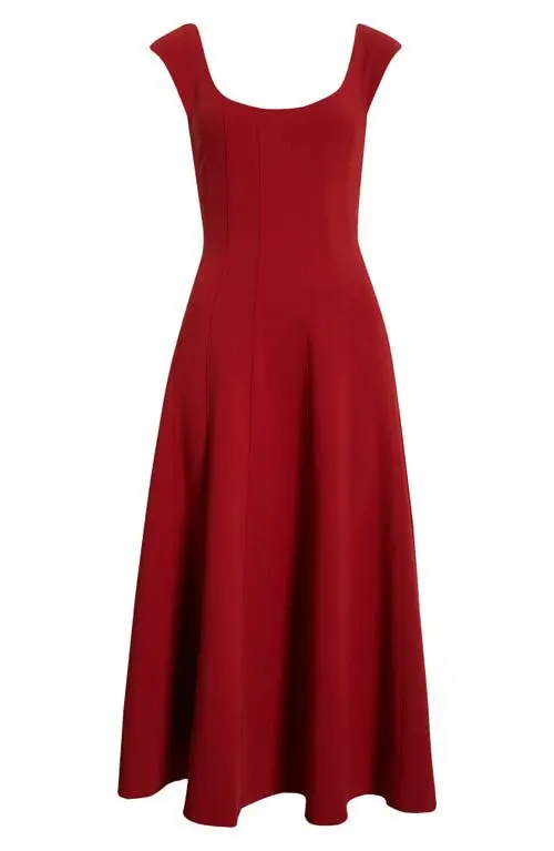 Staud Cap Sleeve Midi Dress - Rouge