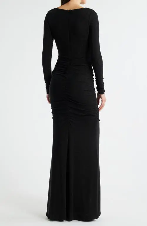 Black Halo Rafaela Long Sleeve Glitter Knit Gown - Black