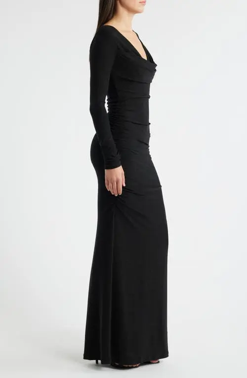 Black Halo Rafaela Long Sleeve Glitter Knit Gown - Black