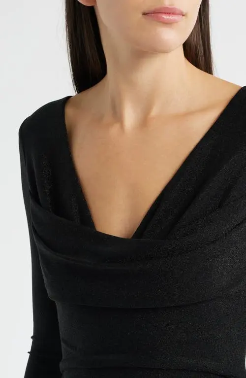 Black Halo Rafaela Long Sleeve Glitter Knit Gown - Black