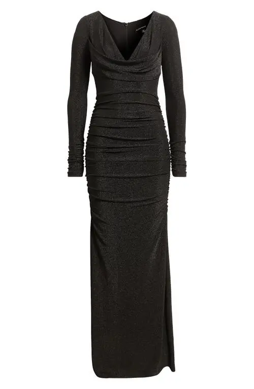 Black Halo Rafaela Long Sleeve Glitter Knit Gown - Black