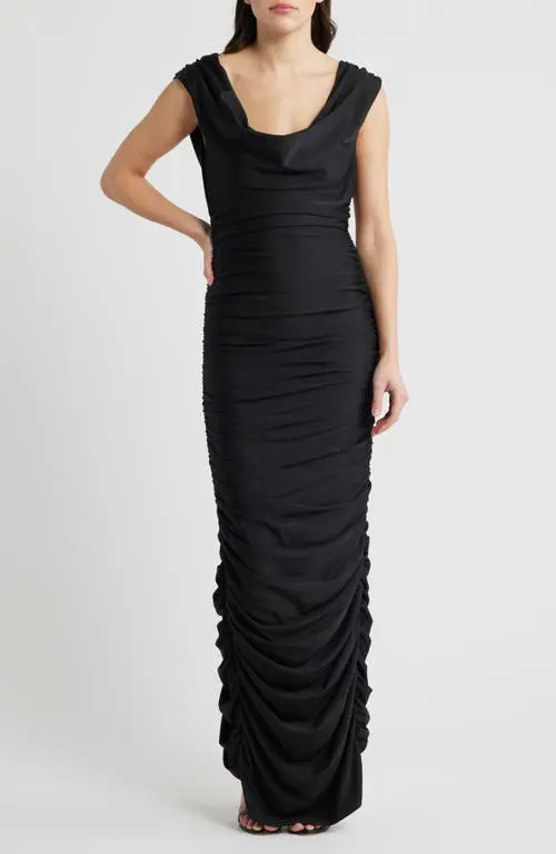 Black Halo Evangeline Ruched Gown - Black
