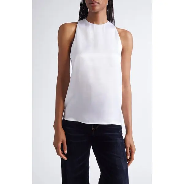 Eleventy Sleeveless Silk Satin Top - 01b White
