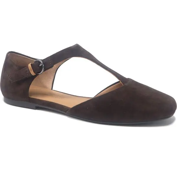 Gentle Souls Wyatt T-strap Flat - Chocolate Suede