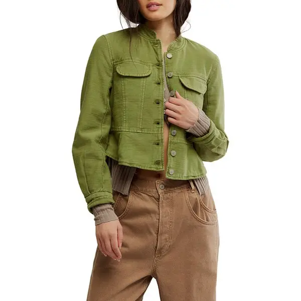 Free People Jocelyn Utility Cotton Jacket - Callista Green