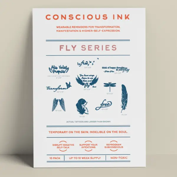 CONSCIOUS INK Fly Variety Manifestation Temporary Tattoos - White