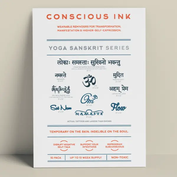 CONSCIOUS INK Yoga Sanskrit Variety 10-pack - White