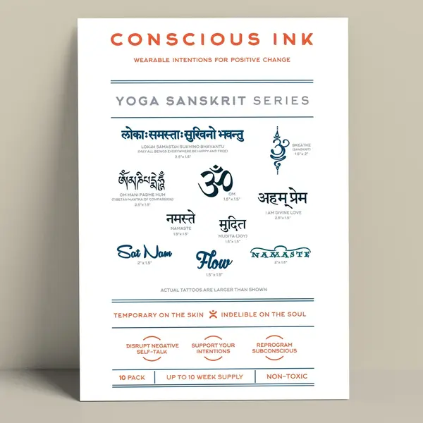 CONSCIOUS INK Yoga Sanskrit Variety 10-pack - White
