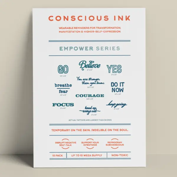 CONSCIOUS INK Empower Variety Temporary Tattoo 10-pack - White