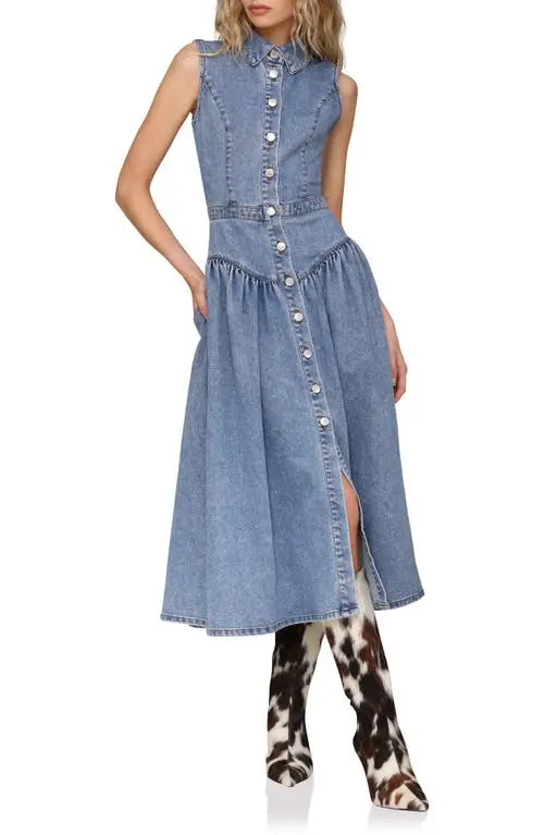 Avec Les Filles Sleeveless Denim Midi Shirt Dress