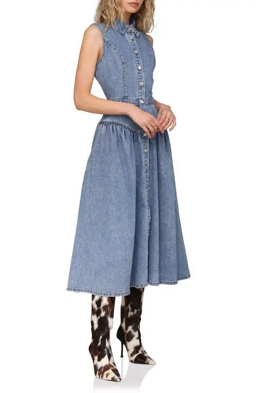 Avec Les Filles Sleeveless Denim Midi Shirt Dress
