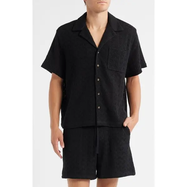 RIZORT Gregory Basket Weave Knit Camp Shirt - Black