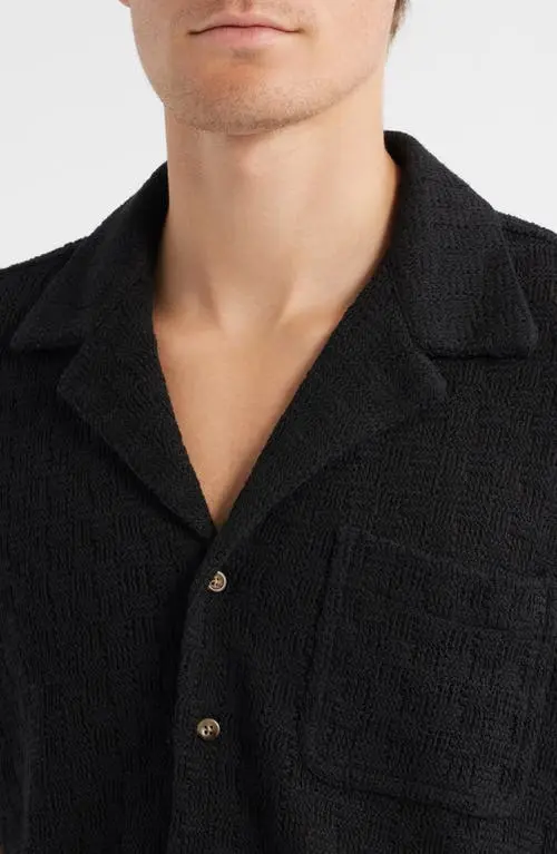 RIZORT Gregory Basket Weave Knit Camp Shirt - Black