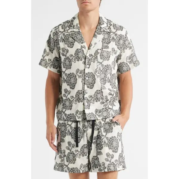 RIZORT Nathan Floral Cotton & Viscose Blend Camp Shirt - Black