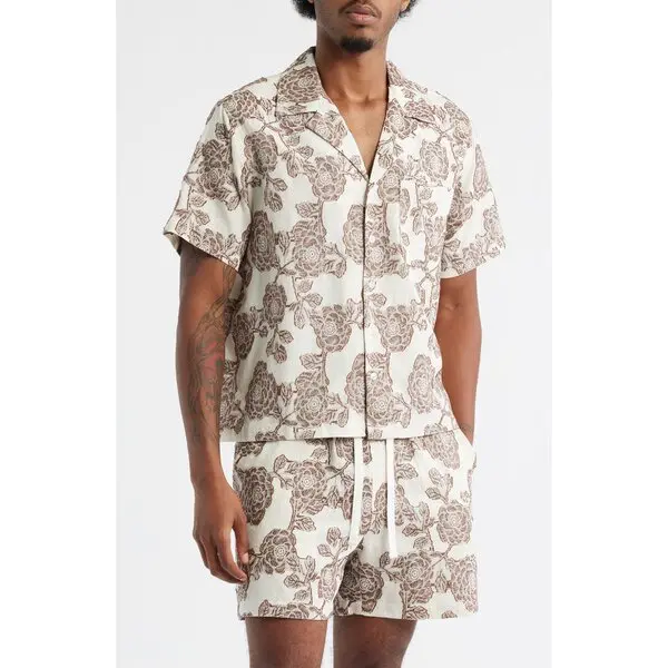 RIZORT Nathan Floral Cotton & Viscose Blend Camp Shirt - Brown