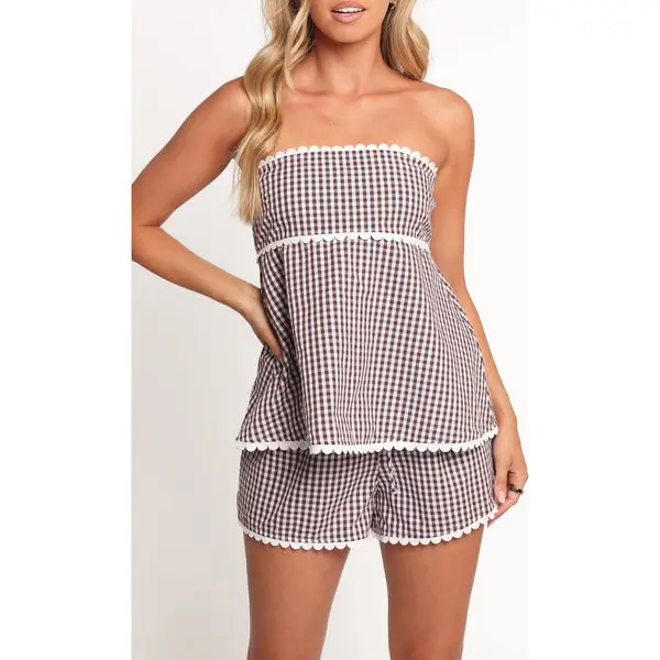 PETAL & PUP Gingham Strapless Top & Shorts Set