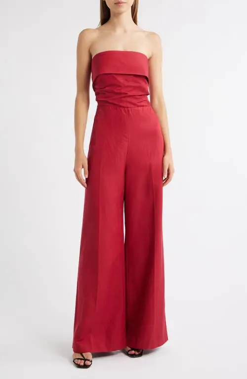 Mango Foldover Strapless Jumpsuit - Red Orange