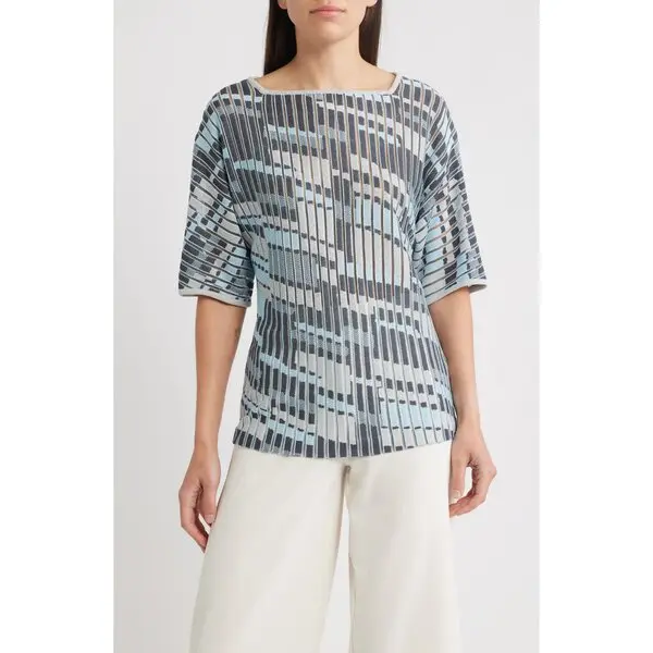 Ming Wang Sheer Burnout Jacquard Knit Tunic