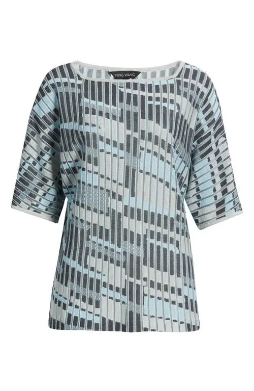 Ming Wang Sheer Burnout Jacquard Knit Tunic