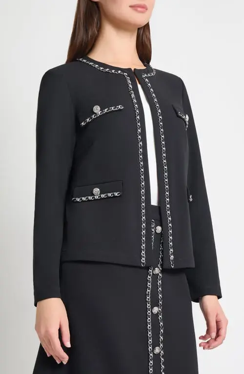 Ming Wang Chain Trim Deco Crepe Jacket
