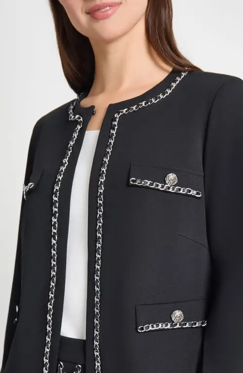 Ming Wang Chain Trim Deco Crepe Jacket
