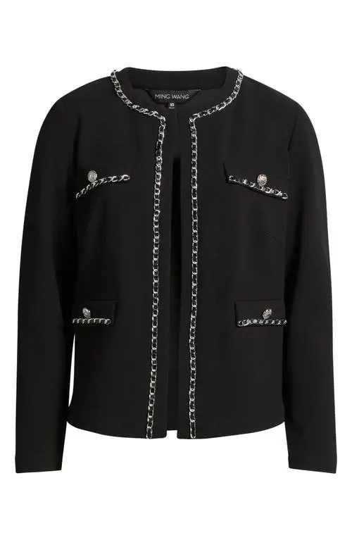 Ming Wang Chain Trim Deco Crepe Jacket