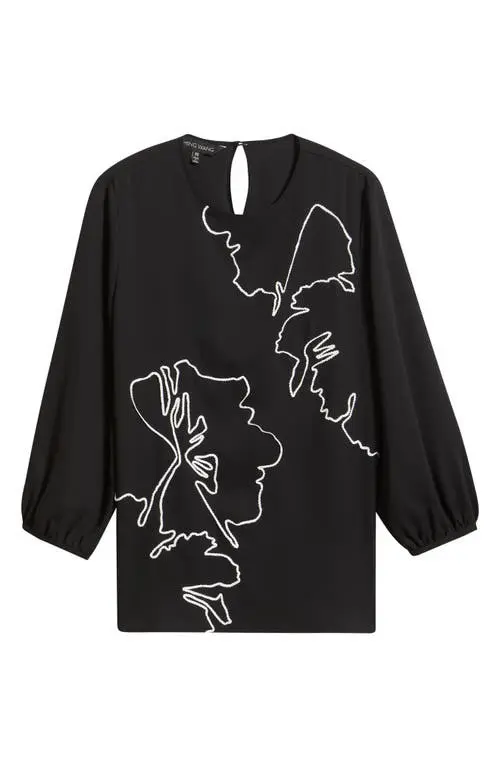 Ming Wang Floral Embroidered Popover Top