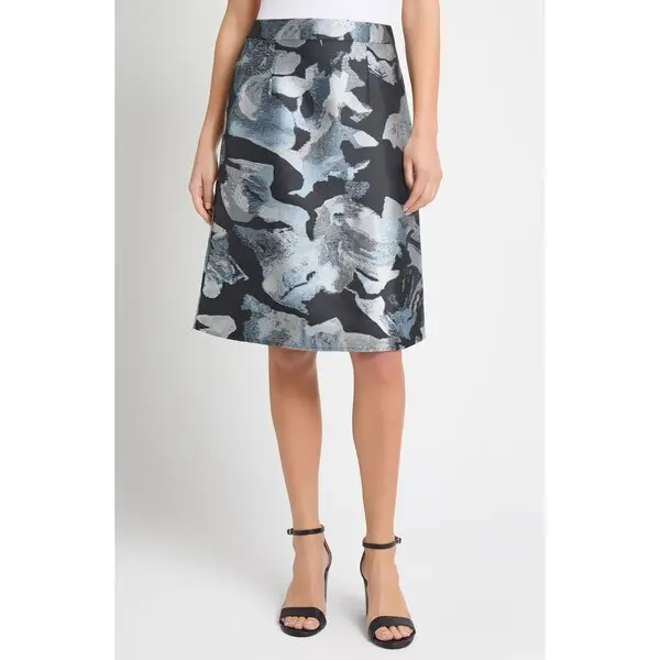 Ming Wang Floral Jacquard A-line Skirt