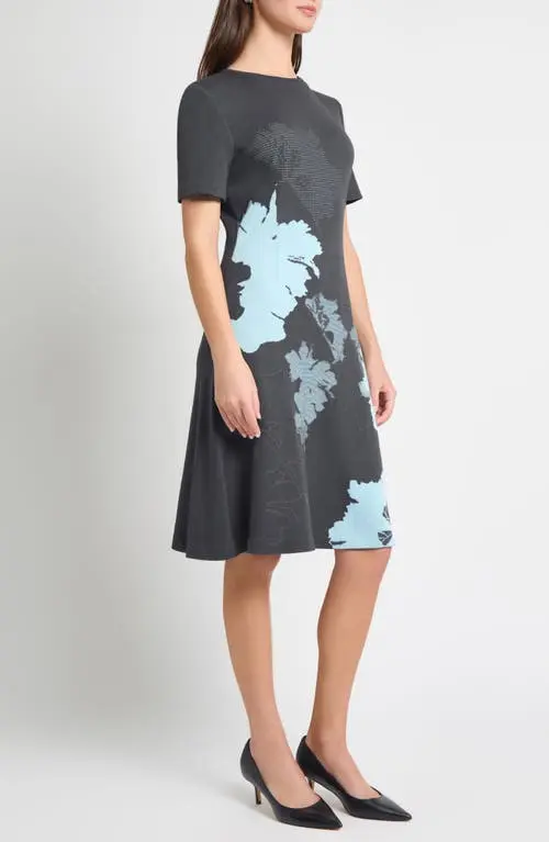 Ming Wang Abstract Floral A-line Knit Dress