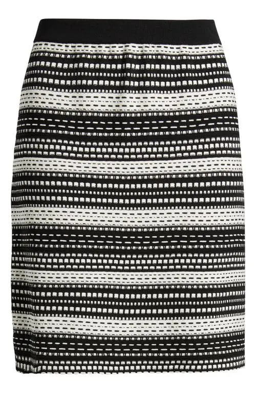 Ming Wang Stripe Knit Straight Skirt - Black/ivory