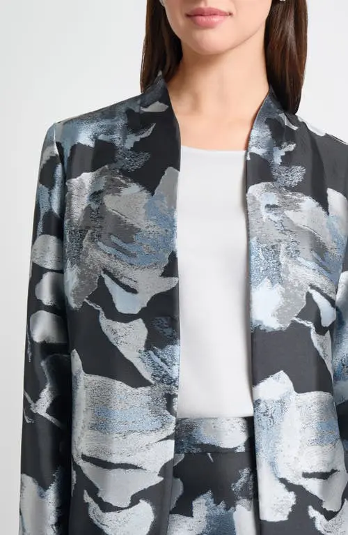 Ming Wang Floral Jacquard Open-front Blazer