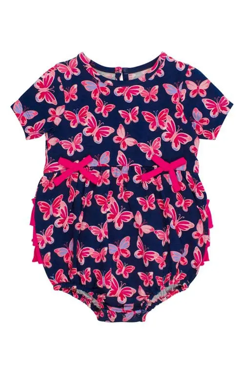 RUFFLEBUTTS Butterfly Print Cotton Bubble Romper - Blue