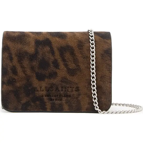 ALLSAINTS Honore Leopard Suede Cardholder - Leopard Brown