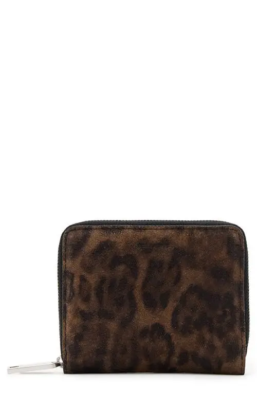 ALLSAINTS Lena Leopard Suede Zip Wallet - Leopard Brown