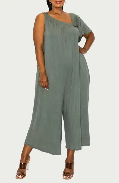 L I V D Willow Asymmetric Crop Wide Leg Jumpsuit - Light Olive