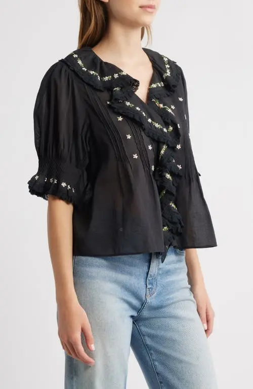 DÔEN Hettie Embroidered Organic Cotton Top - Black