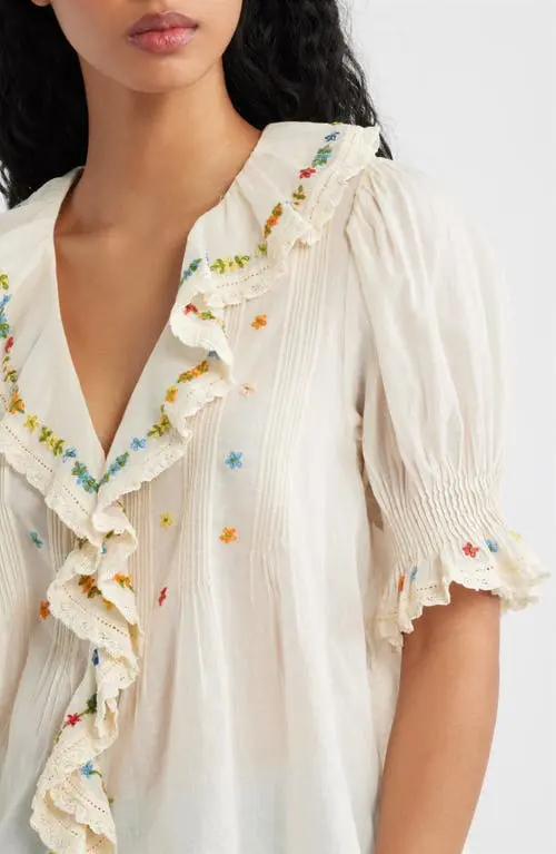 DÔEN Hettie Embroidered Organic Cotton Top - Candlelight