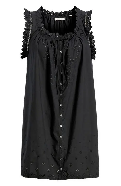 DÔEN Nessie Eyelet Organic Cotton Mini Dress - Black