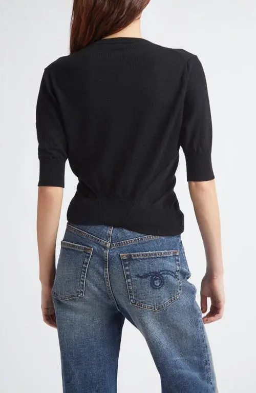 R13 Elbow Sleeve Split Hem Merino Wool Cardigan - Black