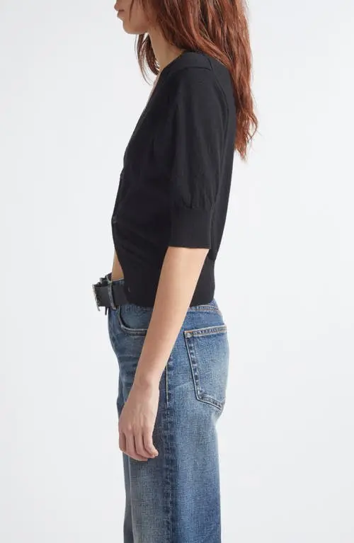 R13 Elbow Sleeve Split Hem Merino Wool Cardigan - Black