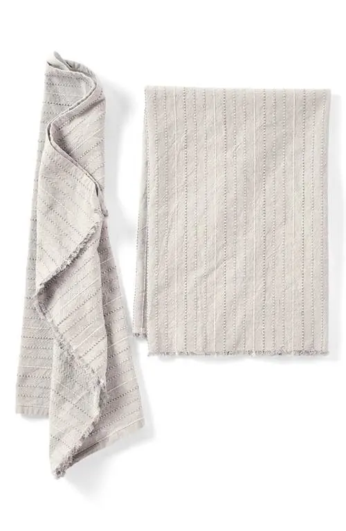 COYUCHI Fringe Stripe Set Of 2 Organic Cotton Hand Towels - Neutrals