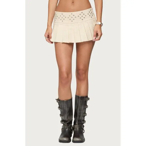EDIKTED Grommet Low Rise Pleated Skort - Stone