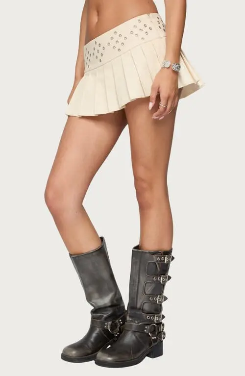 EDIKTED Grommet Low Rise Pleated Skort - Stone
