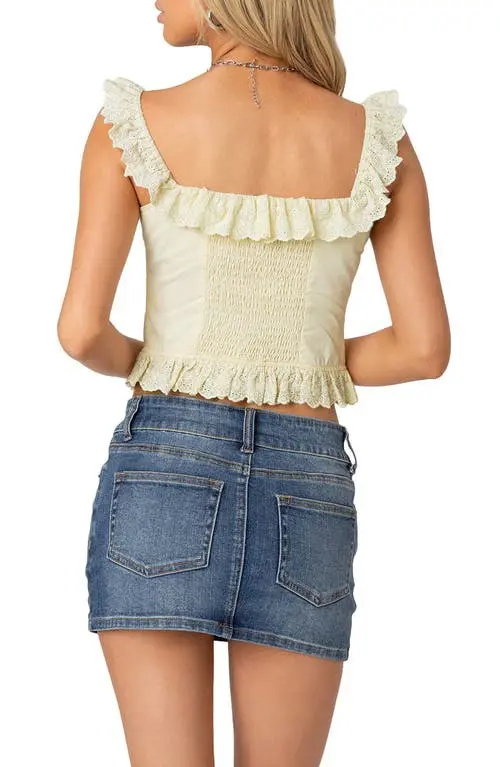 EDIKTED Ruffle Smocked Corset Crop Top