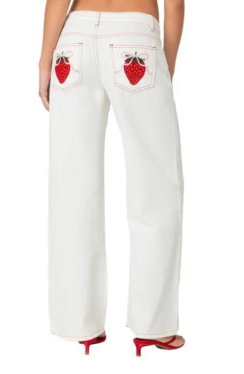 EDIKTED Strawberry Embroidered Straight Leg Jeans